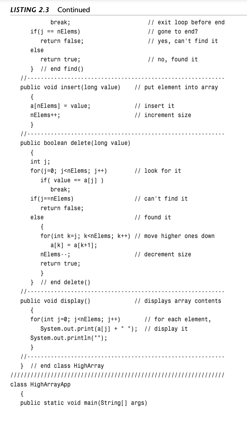Solved 2.1 To the HighArray class in the highArray. java | Chegg.com