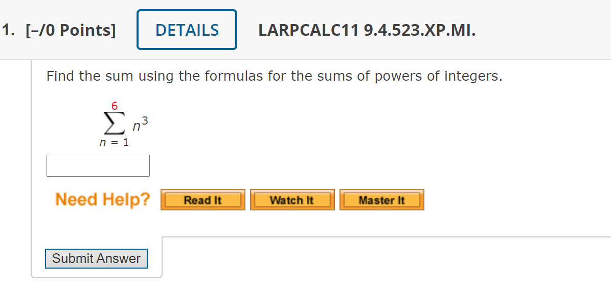 Solved 1. [-70 Points] DETAILS LARPCALC11 9.4.523.XP.MI. | Chegg.com