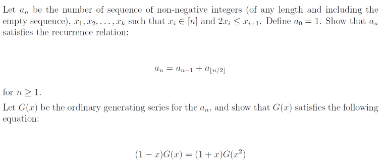Solved Let an be the number of sequence of non-negative | Chegg.com
