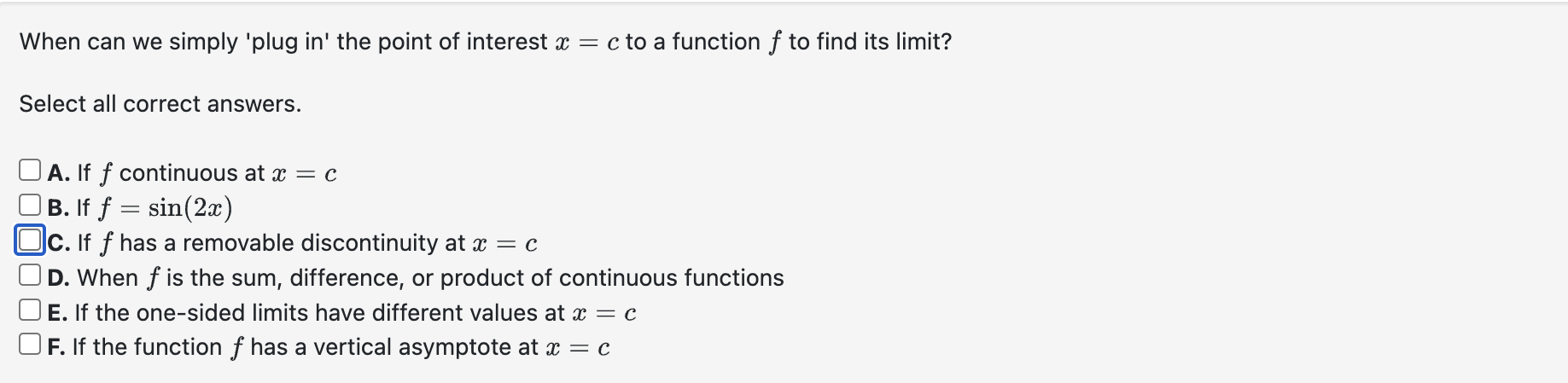 Solved When can we simply 'plug in' the point of interest | Chegg.com