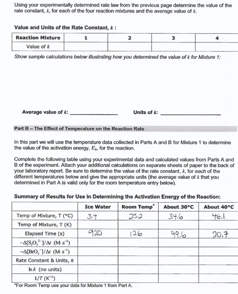 Chemical Kinetics: The Method of Initial Rates Part A | Chegg.com