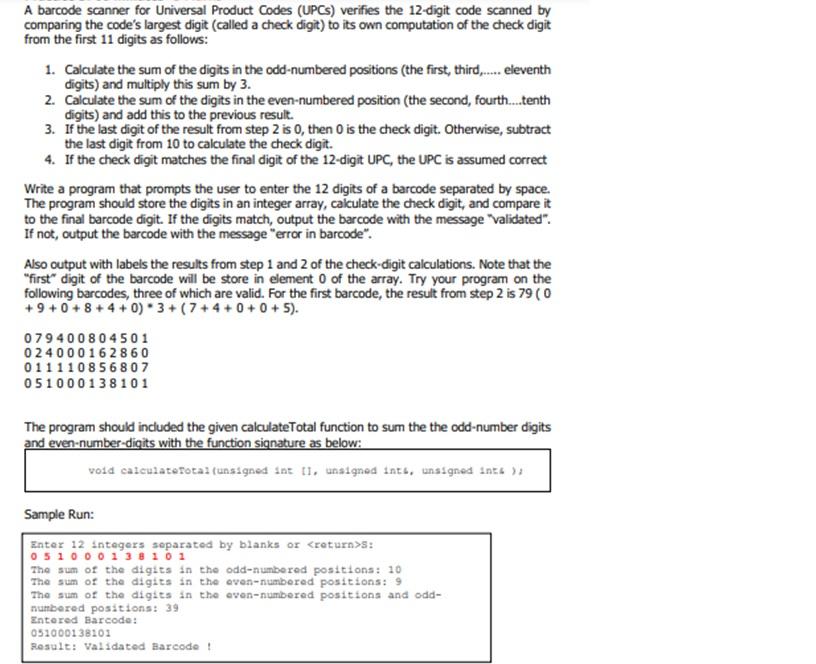 Solved A barcode scanner for Universal Product Codes (UPCs) | Chegg.com