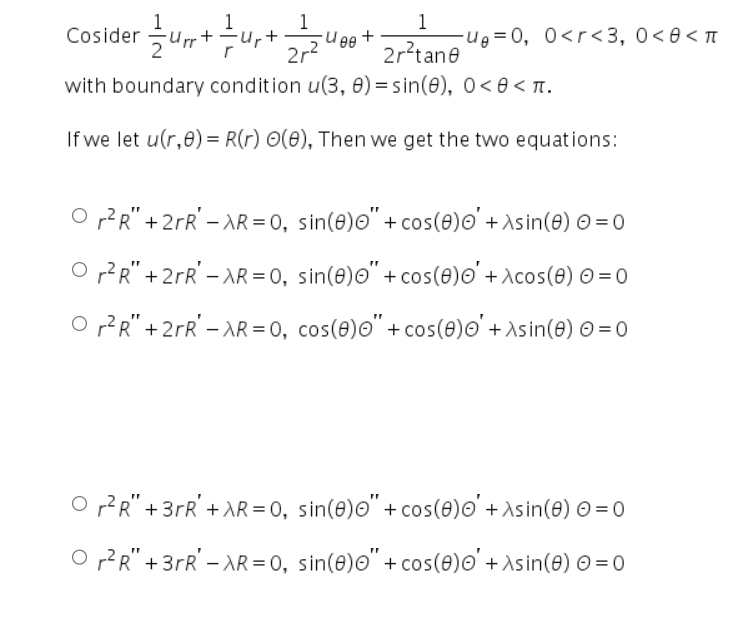 ∂r2∂2u+r2∂r∂u+r21∂θ2∂2u+r2cot(θ)∂θ∂u=0,0 | Chegg.com