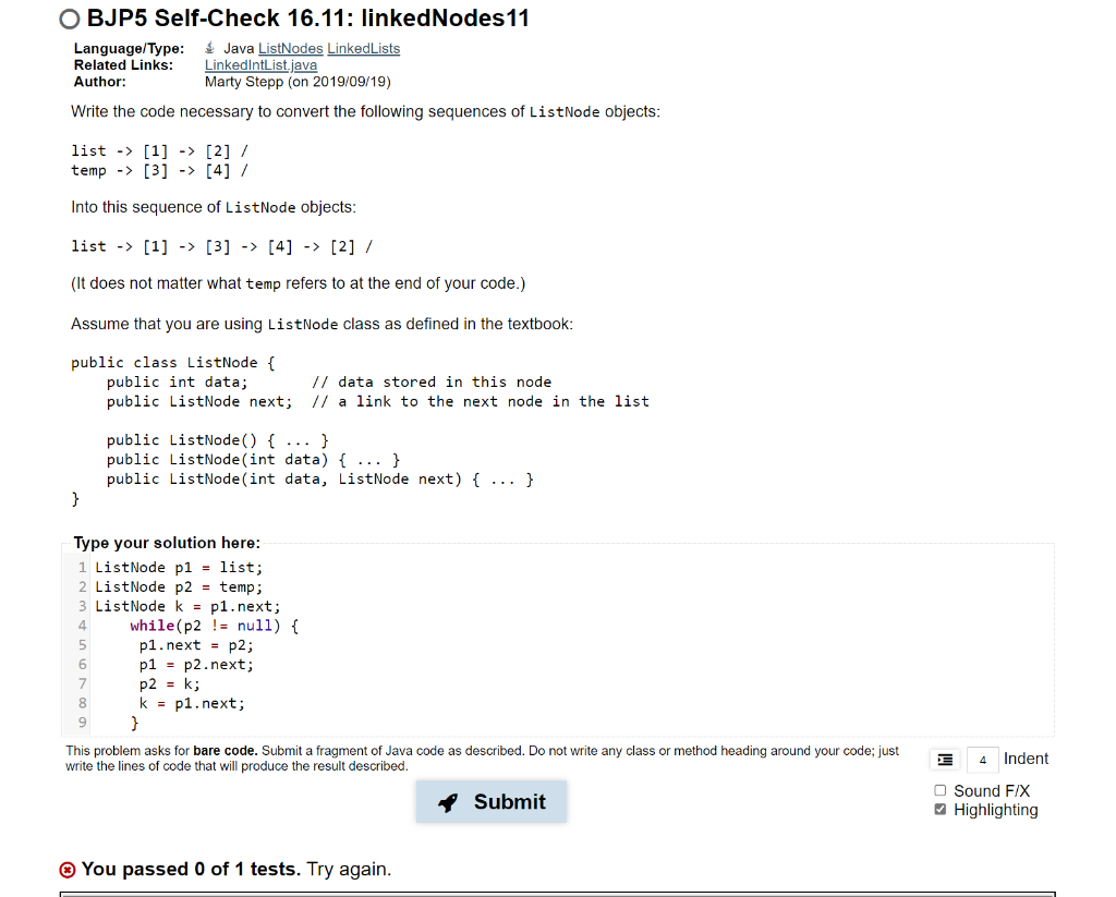Solved BJP5 Self-Check 16.11: linkedNodes11 Language/Type: | Chegg.com