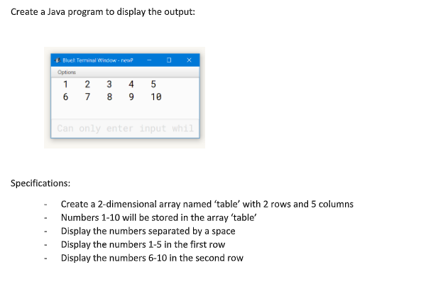 Solved Create a Java program to display the output: Bluel | Chegg.com
