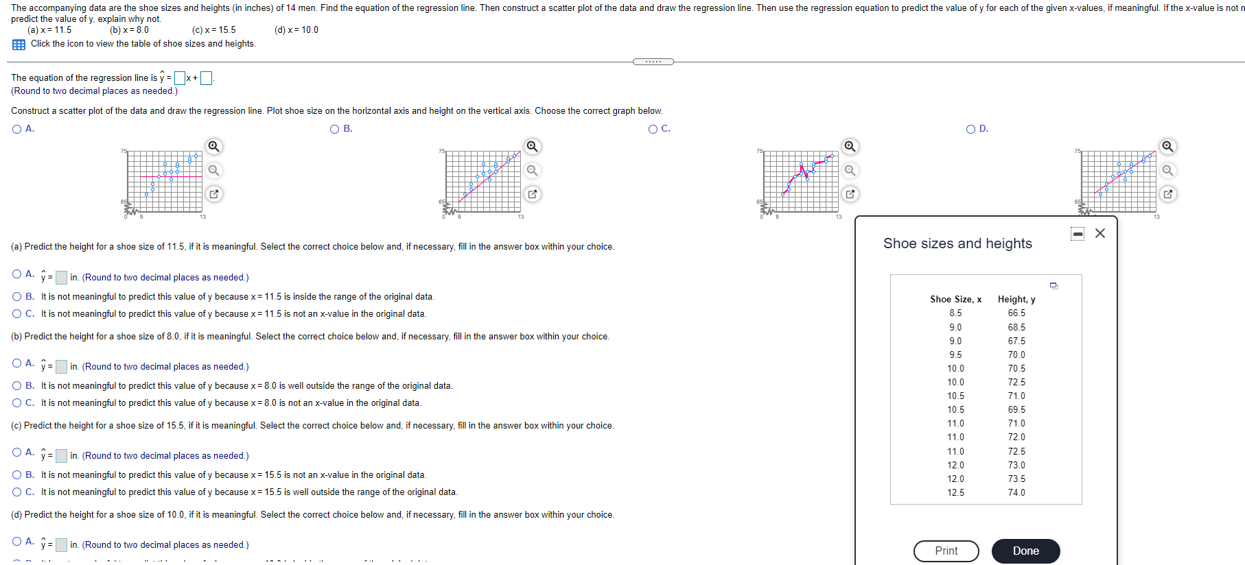 Solved The accompanying data are the shoe sizes and heights | Chegg.com