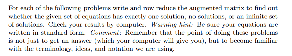 Solved For each of the following problems write and row | Chegg.com