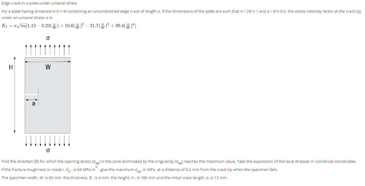 Solved Edge crack in a plate under uniaxial stress under an | Chegg.com