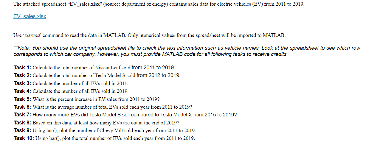 Solved The attached spreadsheet "EV_sales.xlsx" (source: | Chegg.com