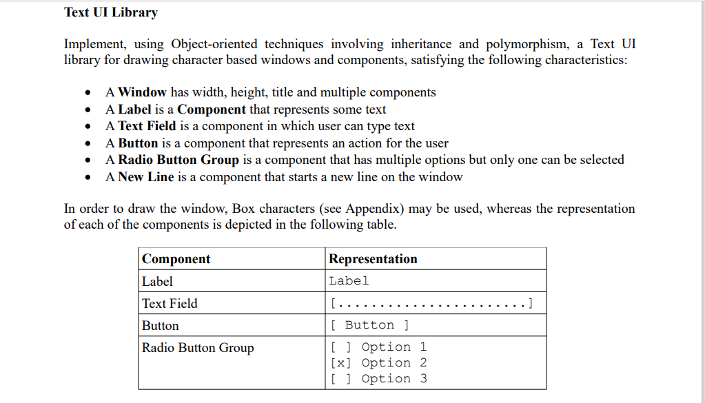 Text UI Library Implement, using Object-oriented | Chegg.com