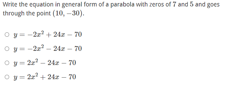 Solved Write the equation in general form of a parabola with | Chegg.com