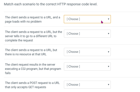 Solved Match each scenario to the correct HTTP response code | Chegg.com