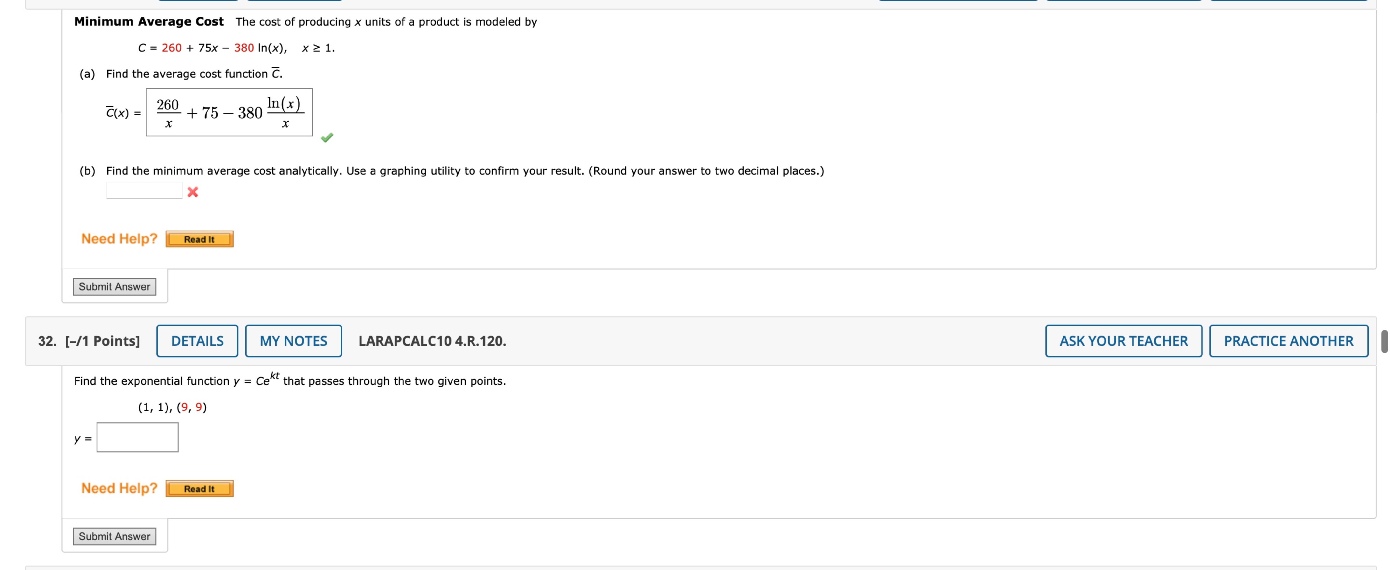 Solved Minimum Average Cost The cost of producing x ﻿units | Chegg.com