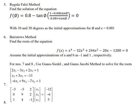 Solved 5. Regula Falsi Method Find the solution of the | Chegg.com