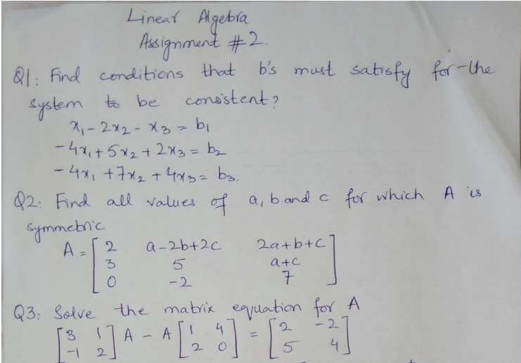 Solved Linear Algebra Assignment #2 Q1: Find conditions that | Chegg.com