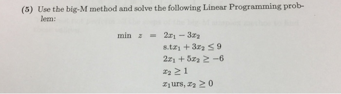 Solved (5) Use the big-M method and solve the following | Chegg.com