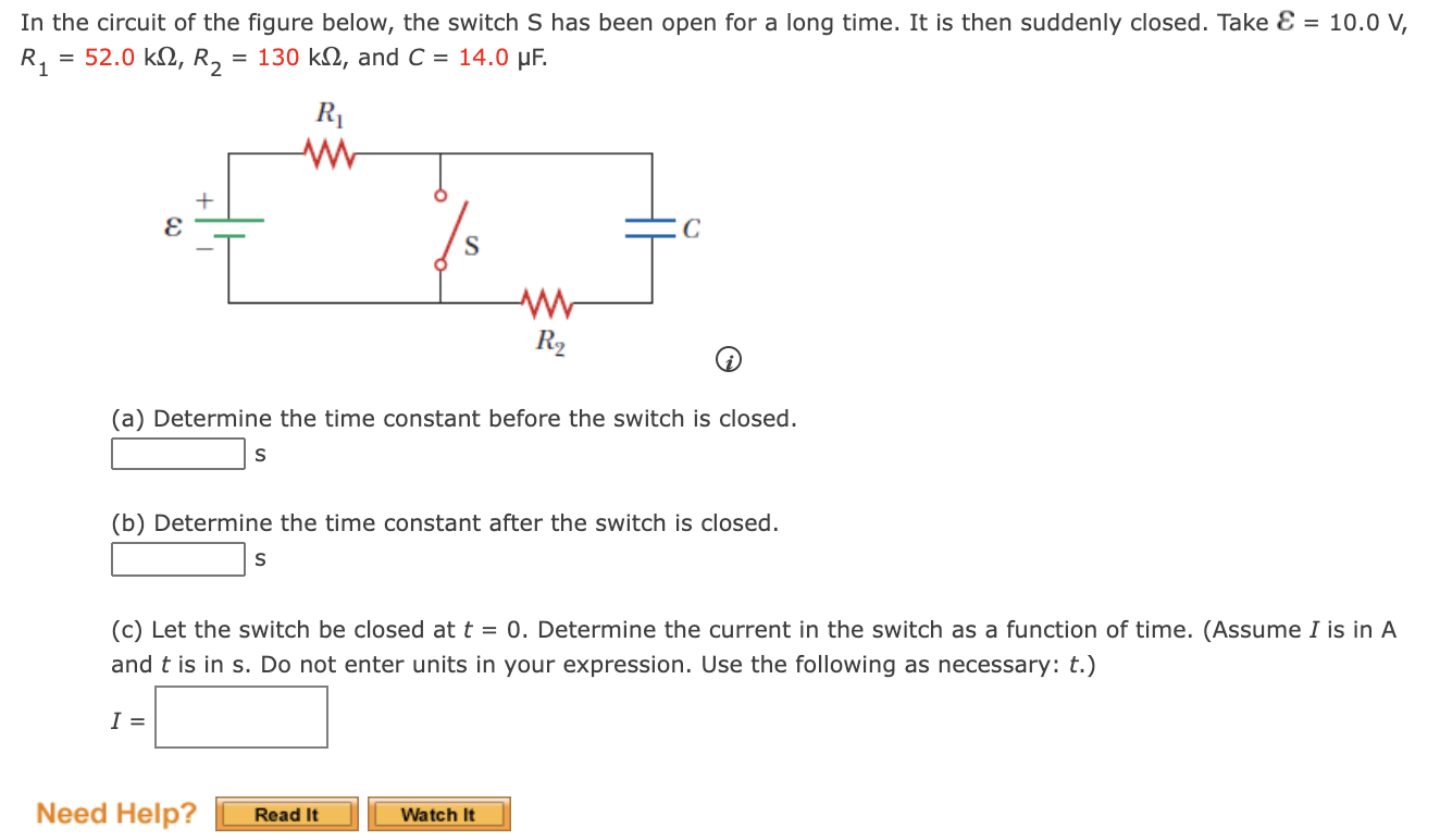 Solved In the circuit of the figure below, the switch S has | Chegg.com