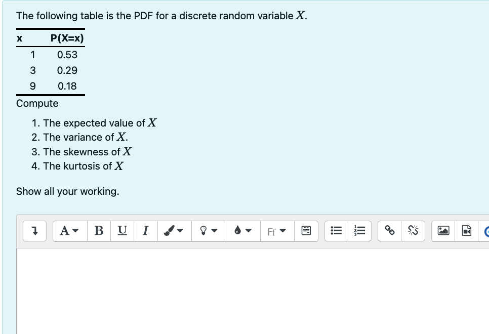 Solved The following table is the PDF for a discrete random | Chegg.com