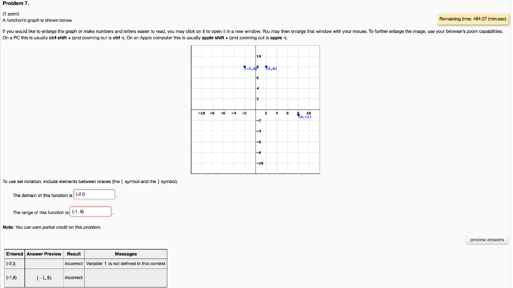 Solved Problem 7, (1 point) A function's graph is shown be | Chegg.com