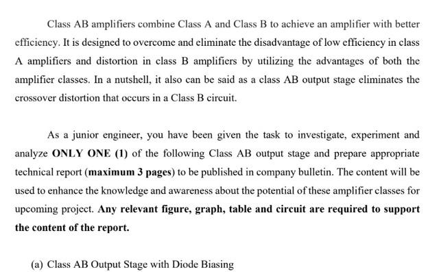 Solved Class AB amplifiers combine Class A and Class B to | Chegg.com