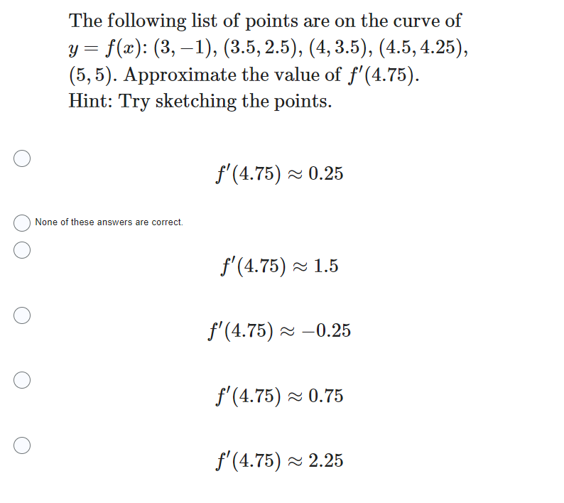 Solved The following list of points are on the curve of | Chegg.com
