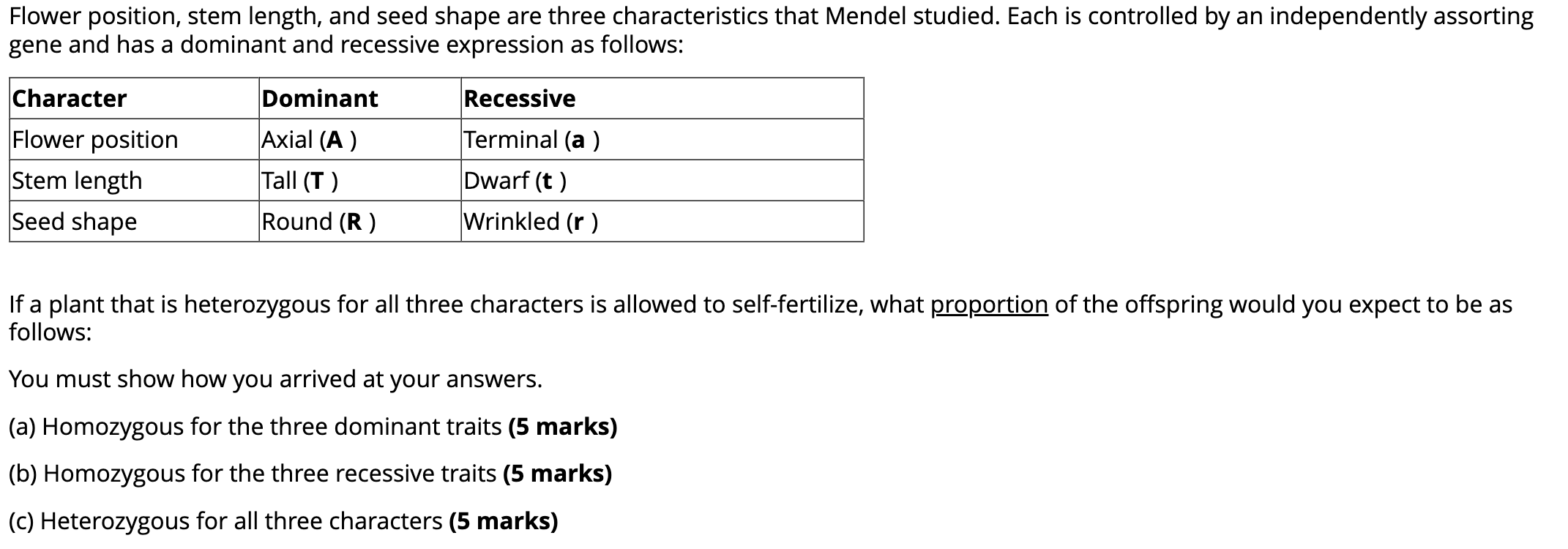 Solved If a plant that is heterozygous for all three | Chegg.com