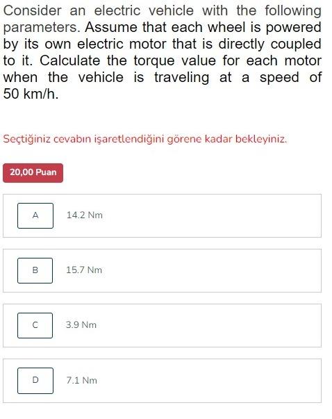 Consider an electric vehicle with the following | Chegg.com