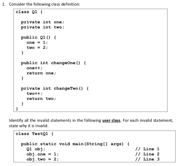 Solved 1. Consider the following class definition: class Q1 | Chegg.com