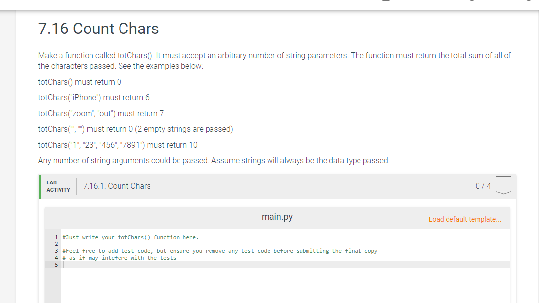 Solved 7 16 Count Chars Make A Function Called Totchars It