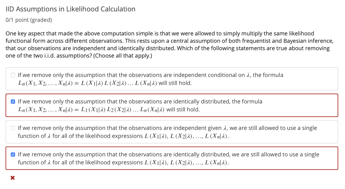 Solved IID Assumptions in Likelihood Calculation 0/1 point | Chegg.com
