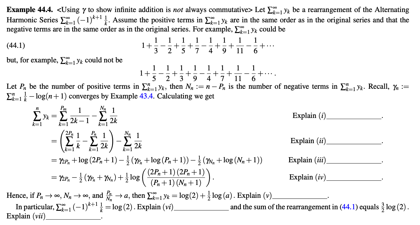 Solved roo Example 44.4. Let [=1 Yk be a rearrangement of | Chegg.com