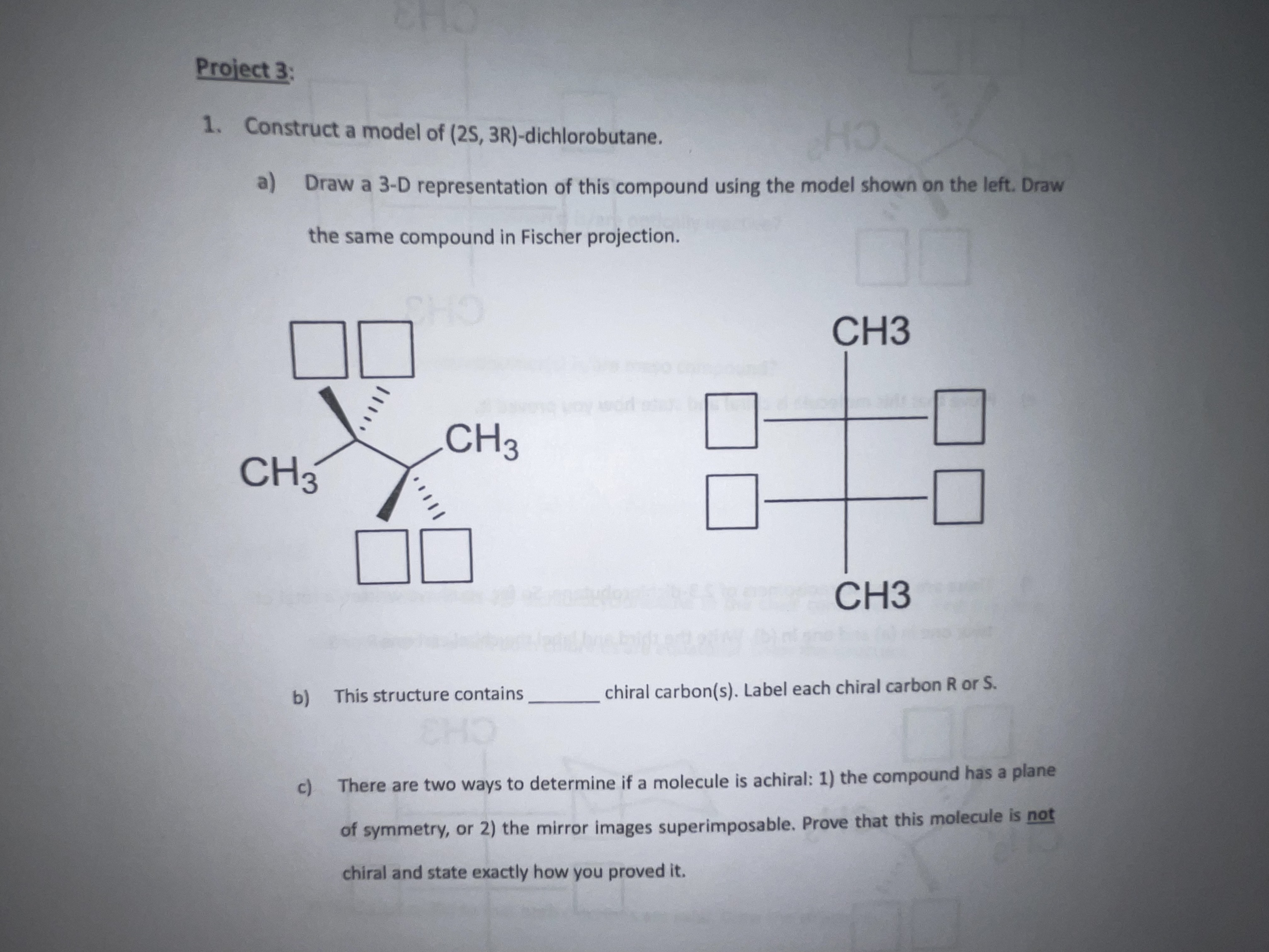 Solved 1. Construct a model of (2S,3R)-dichlorobutane. a) | Chegg.com