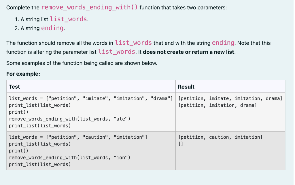 Solved Complete the remove_words_ending_with() function that | Chegg.com