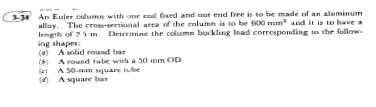 Solved An Euler column with one end fixed and one end free | Chegg.com