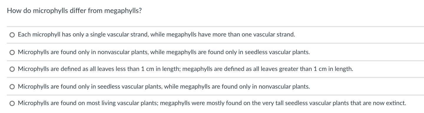 Solved How do microphylls differ from megaphylls? Each | Chegg.com