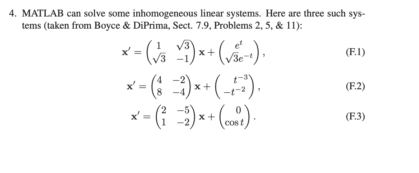 4. MATLAB can solve some inhomogeneous linear | Chegg.com