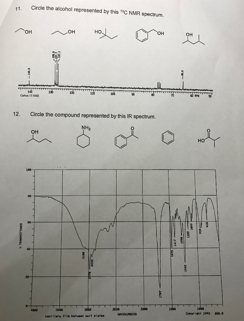 Solved 44 Circle the alcohol represented by this 13C NMR | Chegg.com