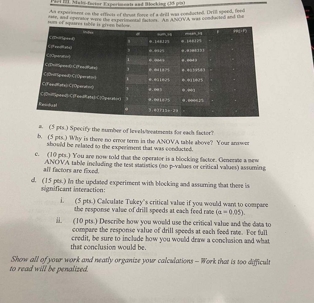 Part M. Multi-factor Experiments and Blocking (35 | Chegg.com