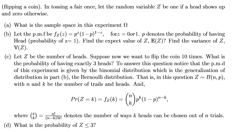 Solved (flipping a coin). In tossing a fair once, let the | Chegg.com