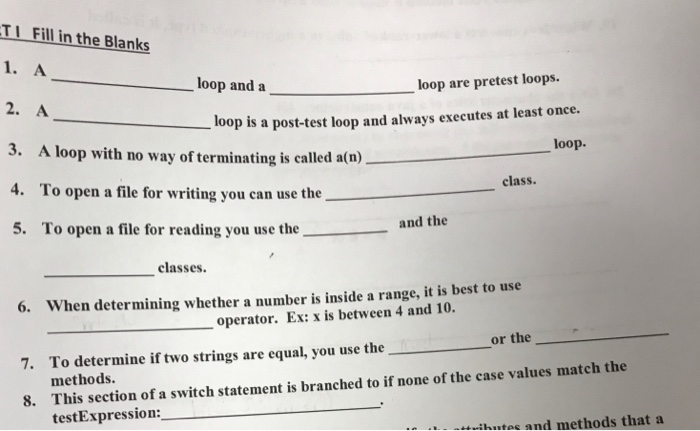 Solved Tl Fill in the Blanks 1. A 2. A 3. loop and a -loop | Chegg.com