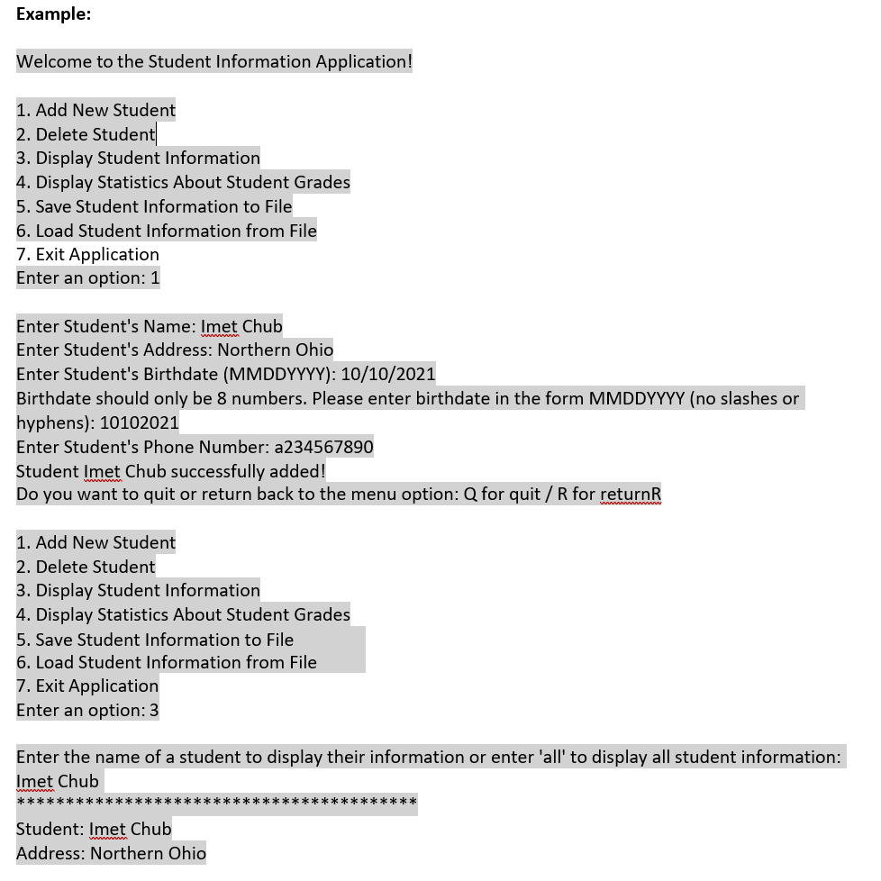 Solved Problem Specification Develop an application in | Chegg.com