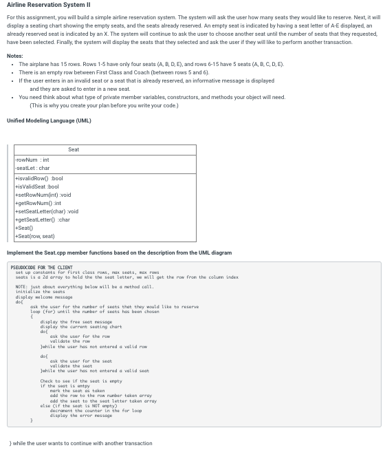 Solved Airline Reservation System II For this assignenent, | Chegg.com