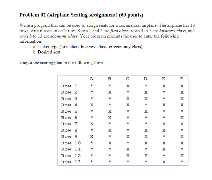 Solved Problem 02 (Airplane Seating Assignment) (60 points) | Chegg.com