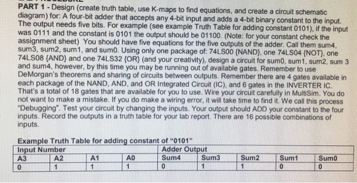 Solved PART 1 -Design (create truth table, use K-maps to | Chegg.com