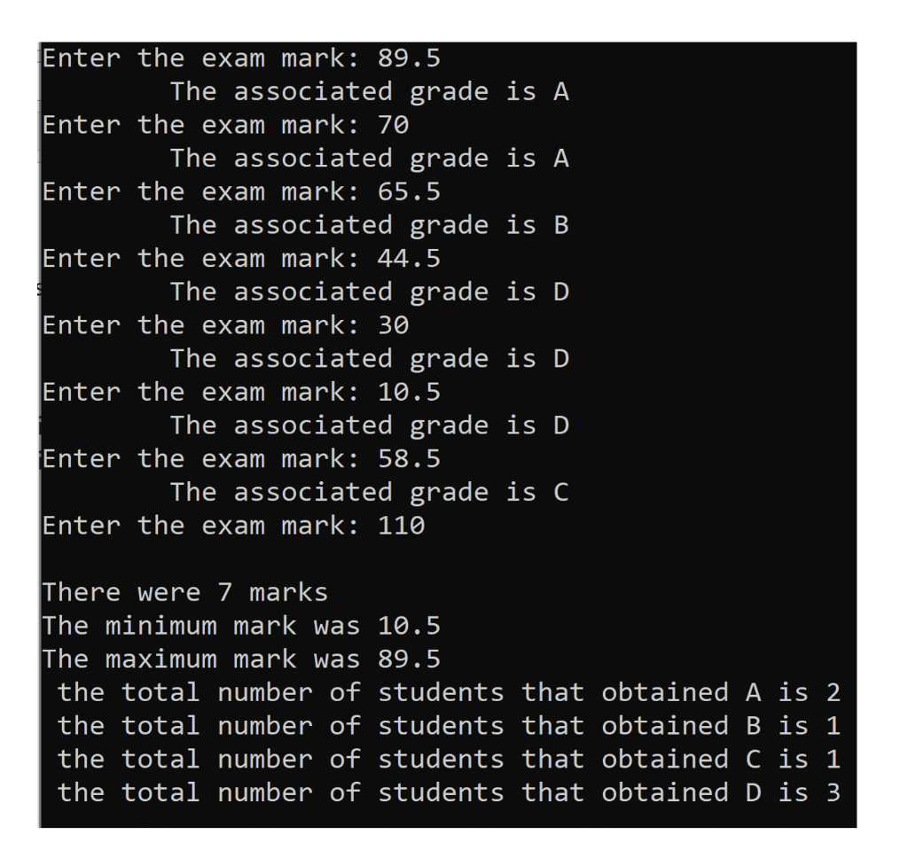 Solved Exercise#2: Exam mark, grade, minimum and maximum | Chegg.com