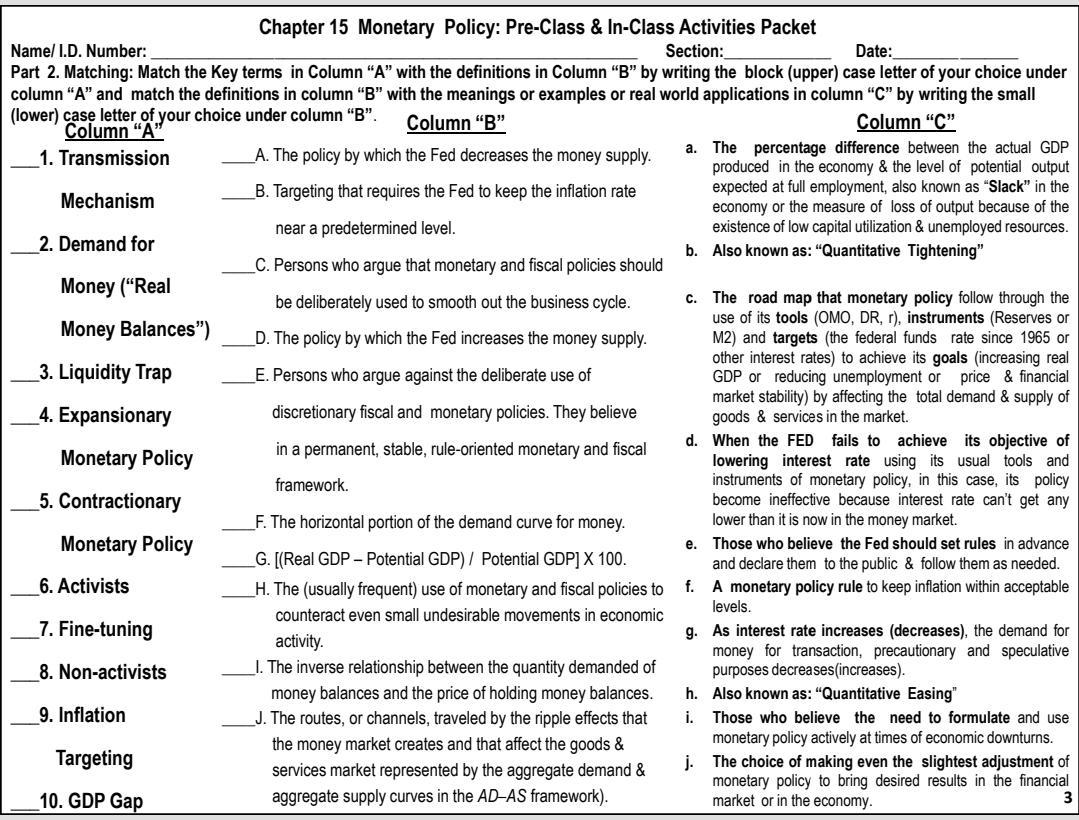 Solved Chapter 15 Monetary Policy: Pre-Class & In-Class | Chegg.com