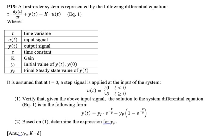 Solved P13: A first-order system is represented by the | Chegg.com