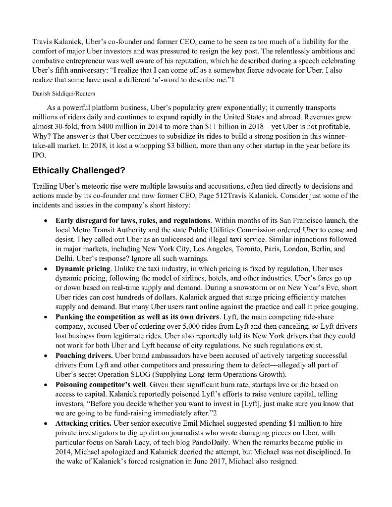 Solved Read this CASE Uber: Ethically Most Challenged Tech | Chegg.com