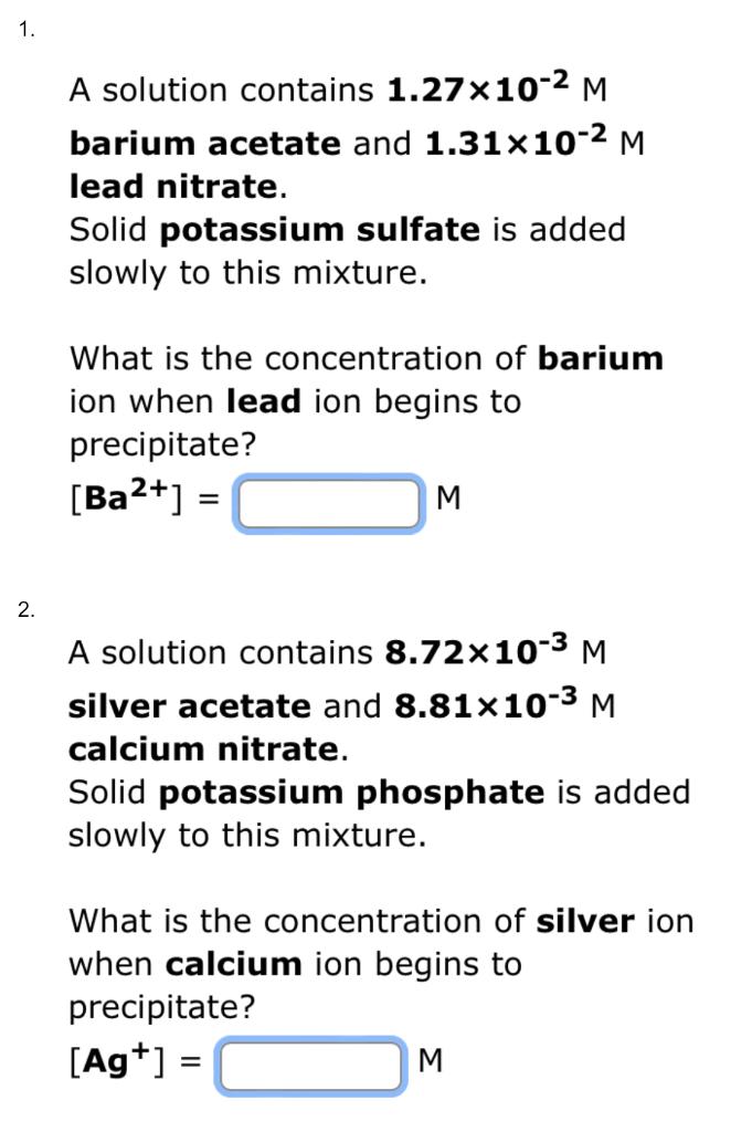 Solved A solution contains 1.27×10−2M barium acetate and | Chegg.com