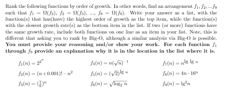 Solved Rank the following functions by order of growth. In | Chegg.com
